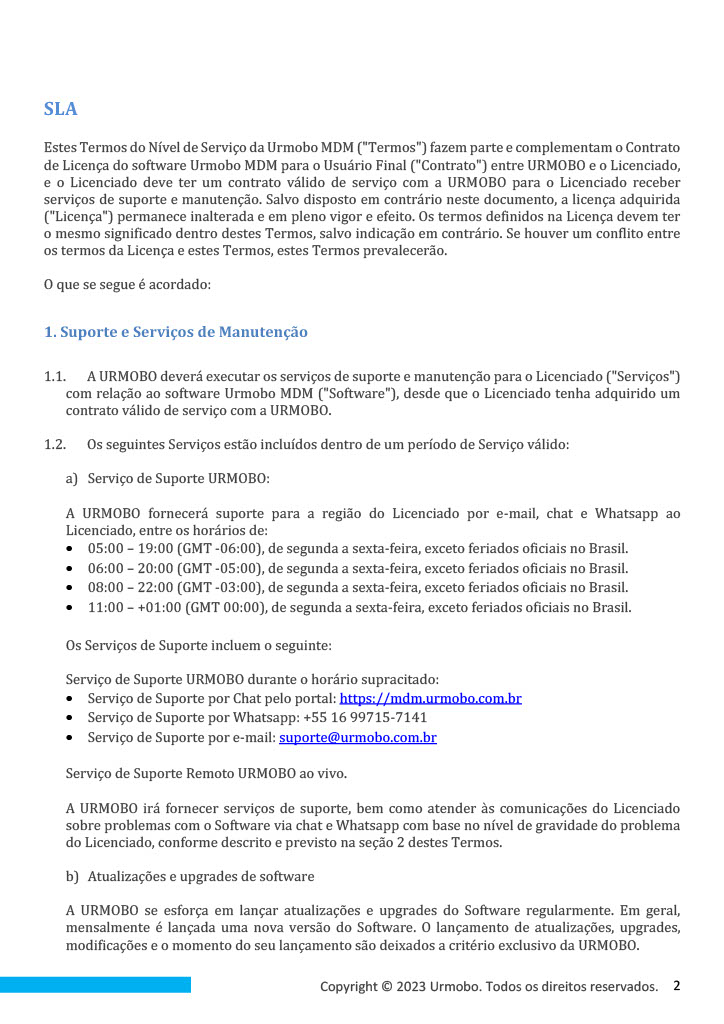 Manual de SLA. – Base de Conhecimento Urmobo